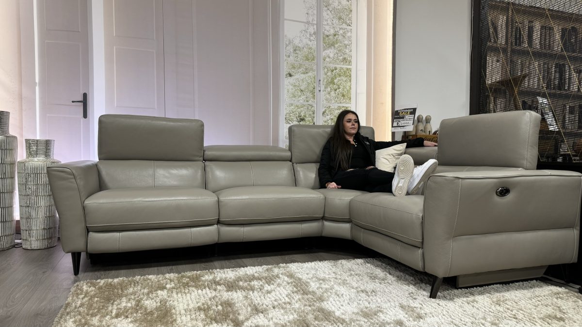HTL Milano Four Sectional Taupe Stone Leather Corner Sofa - Sofamax ...