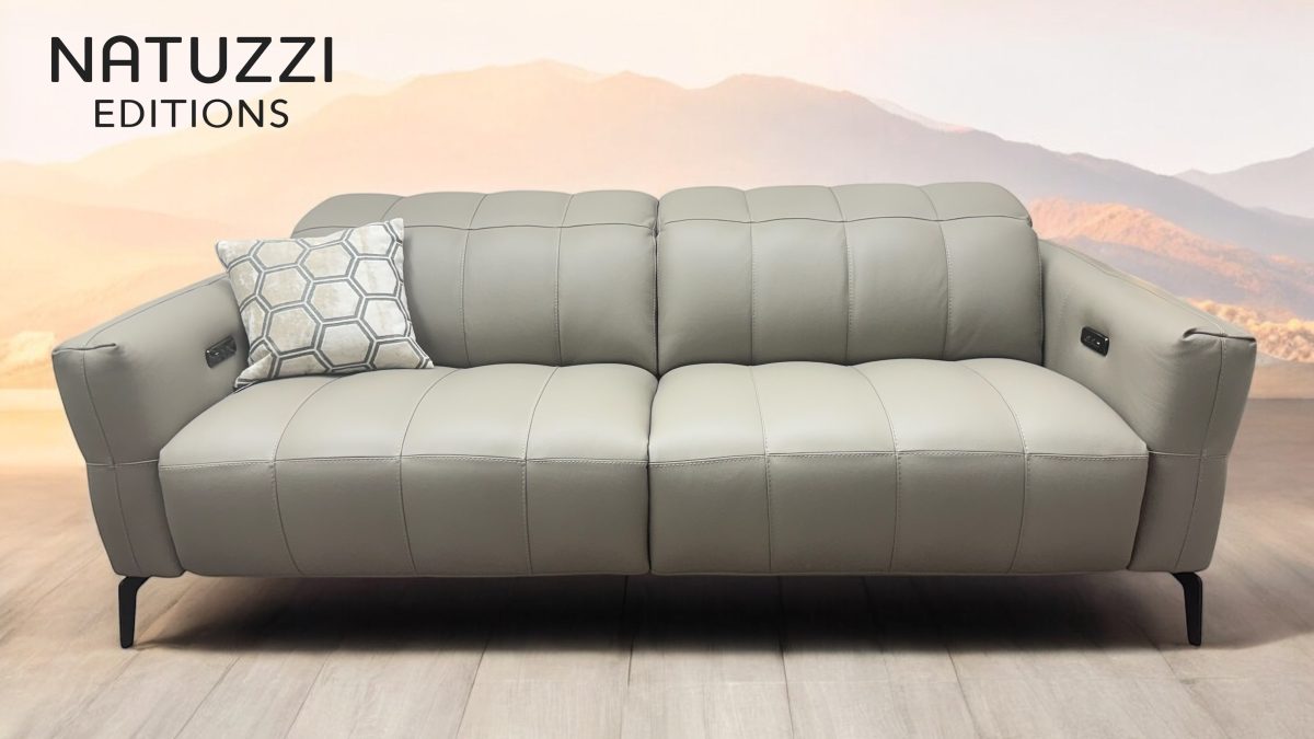 Natuzzi Designer taupe Leather Powered 3 Fixed 2 Seater - Sofamax ...