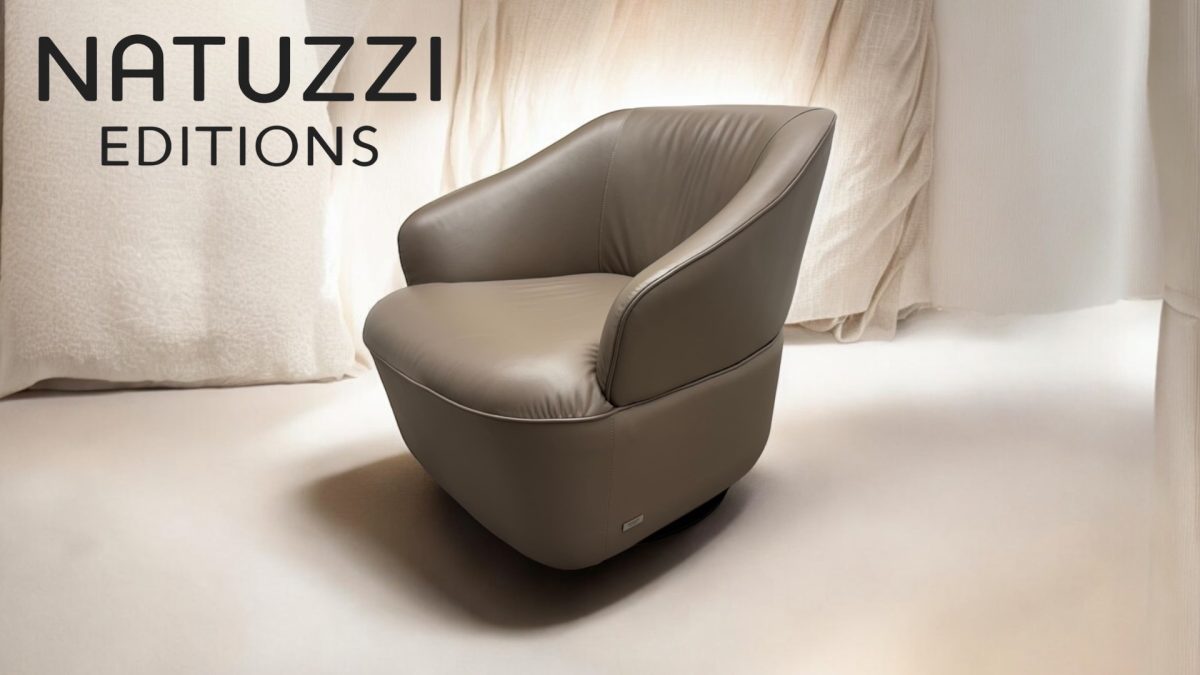 Natuzzi Editions Leather Feature Accent Swivel Designer Chair - Sofamax - Designer Brands Sofa ...